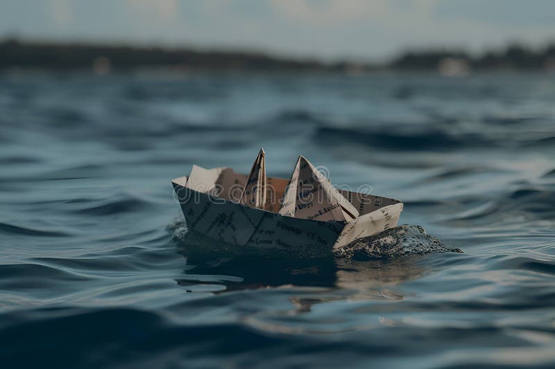 Paper Ship at Sea, Generative AI 1 Stock Image - Image of ocean ...