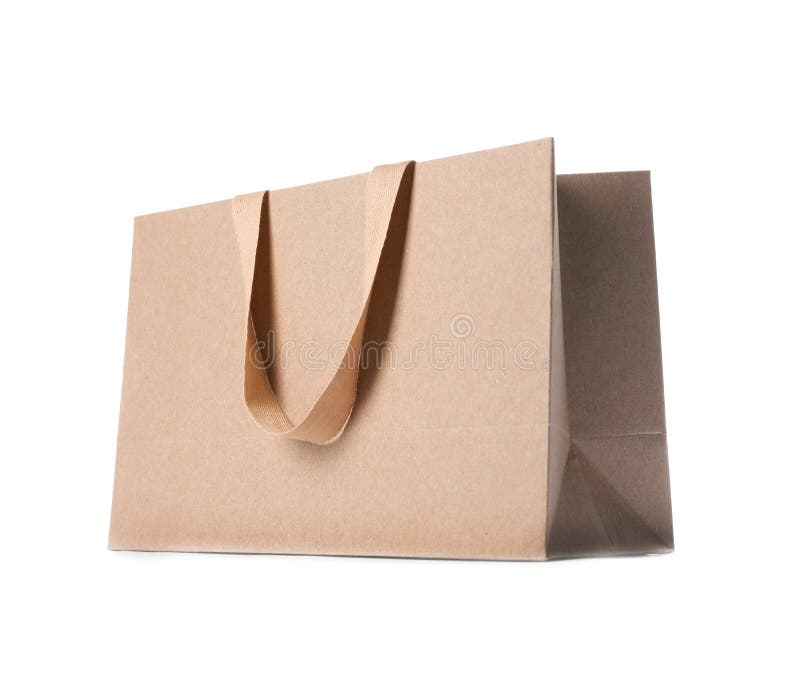 Paper Shopping Bag with Comfortable Handles on White Background Stock ...