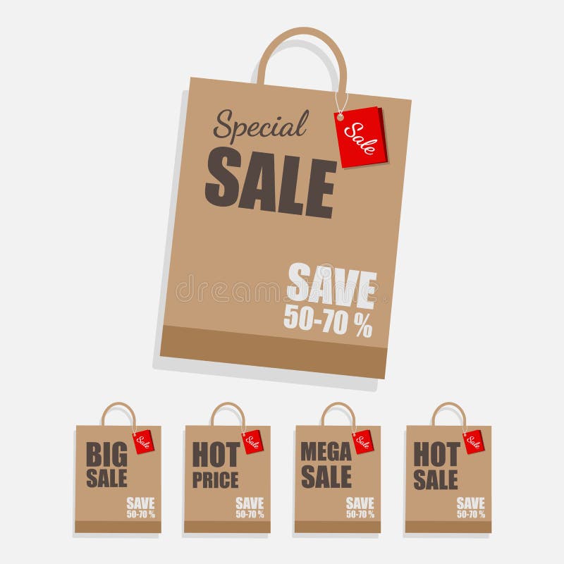 Paper Shopping Bag with Sale Promotion. Stock Vector - Illustration of ...