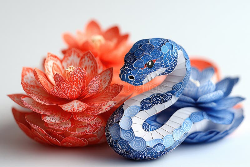 A Paper Snake and Flower Sculpture on a Table or Desk Stock Photo ...