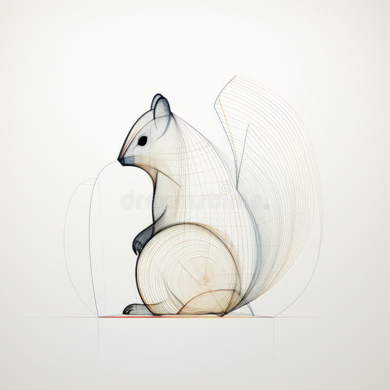 Digital Wildlife Art: Kinetic Lines and Curves in Squirrel Illustration ...