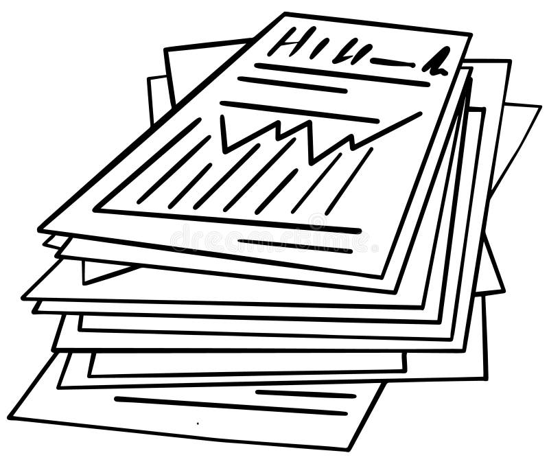 Paper Stack Black and White, Hand Drawn Stock Vector - Illustration of ...