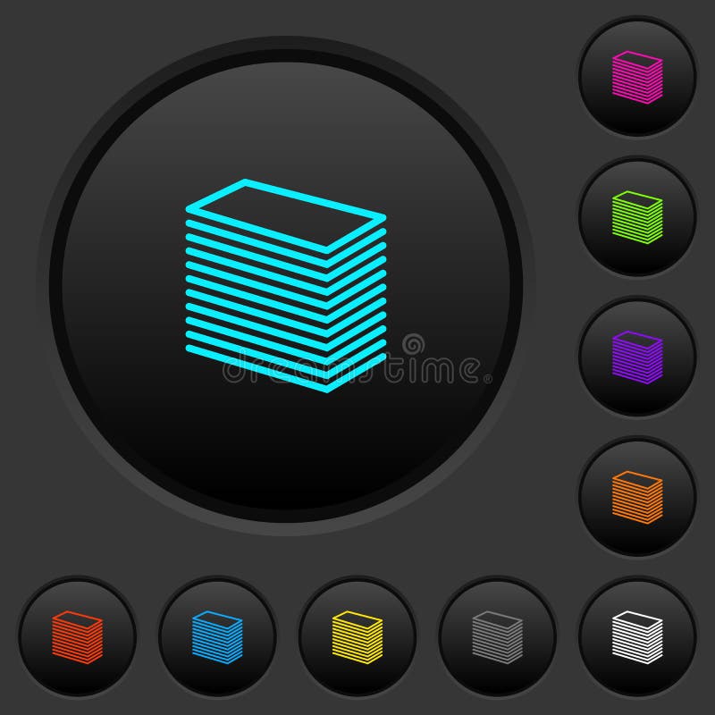 Paper Stack Dark Push Buttons with Color Icons Stock Vector ...