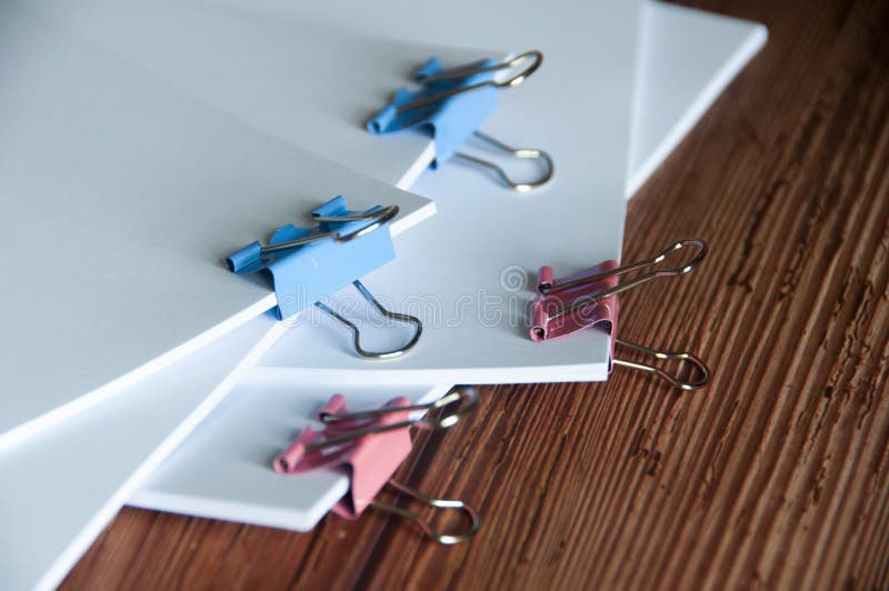 Paper Stack of Clipped Pile of Documents on Wooden Desk. Copy Space and ...