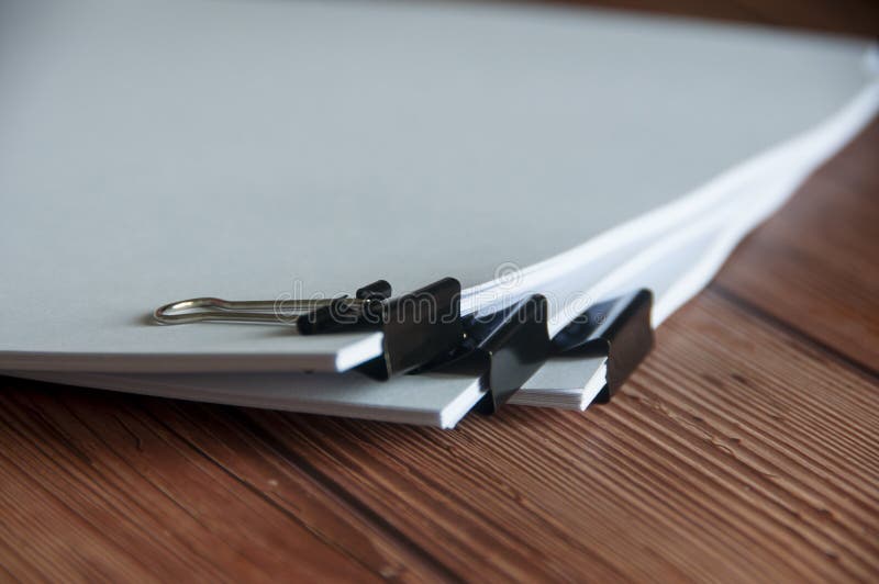 Paper Stack of Pile of Documents on Wooden Desk. Copy Space and ...