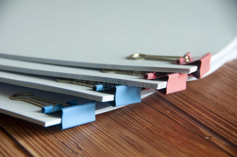 Paper Stack of Pile of Documents on Wooden Desk. Copy Space and ...