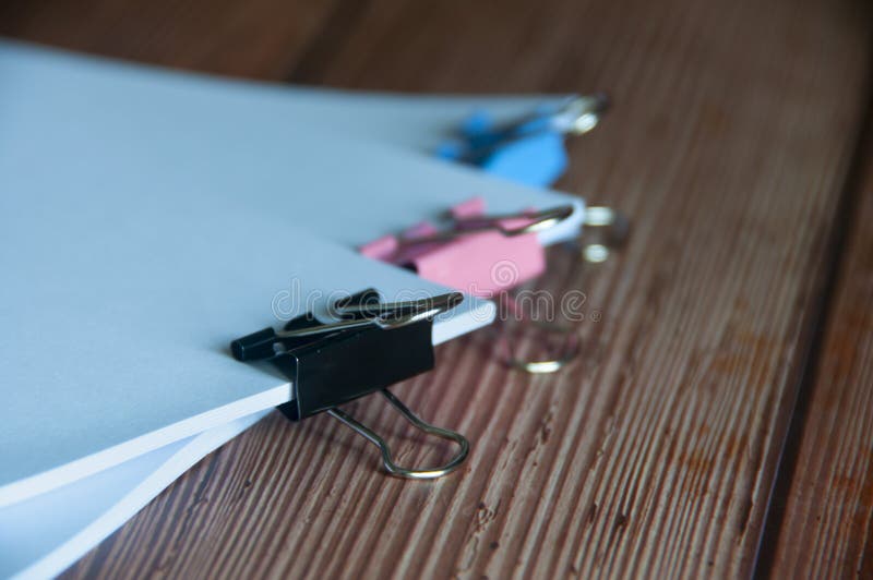 Paper Stack of Pile of Documents on Wooden Desk. Copy Space and ...