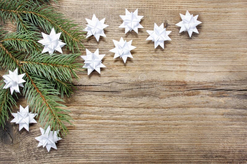 Paper Stars on Wooden Rough Background. Stock Image - Image of mood ...