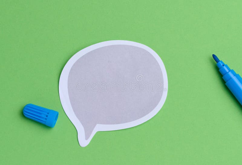 Paper Sticker and Blue Felt-tip Pen on Green Background, Top View Stock ...