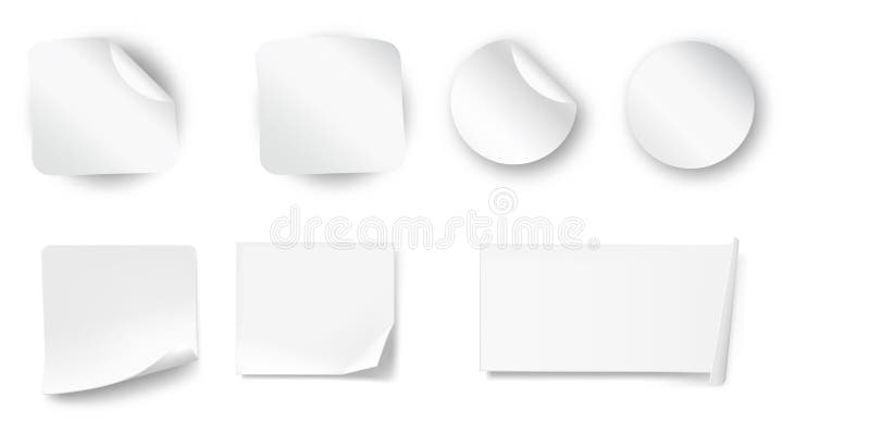Paper Stickers, Circle and Square with Rounded Edges, Adhesive. White ...
