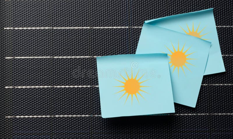 Paper Stickers Glued on Black Solar Panel, Renewable Energy Stock Image ...