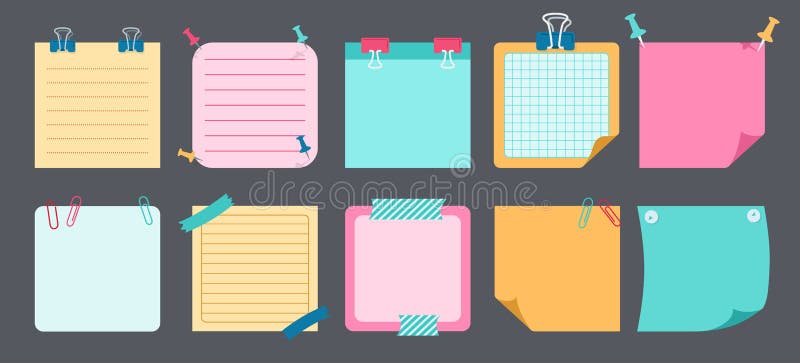 Notebook Paper Sticky Note Set Sticker Notepad Pin Stock Vector ...