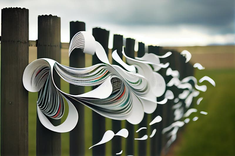 A Paper Streamer, Blowing in the Wind and Curling Around a Fence Stock ...