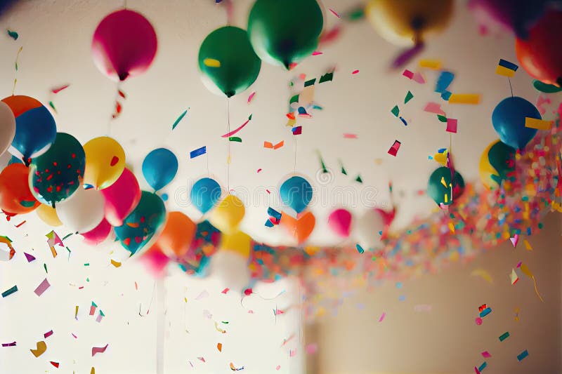 Paper Streamer Hanging from the Ceiling, with a Balloon and Confetti ...