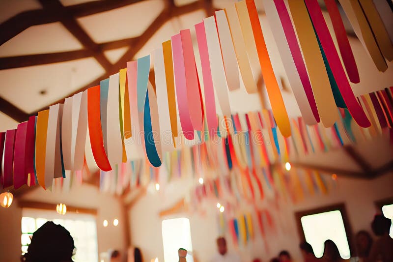 Paper Streamer Hanging from Ceiling or Rafter, Adding Festive and Whimsical Touch To Room Stock ...