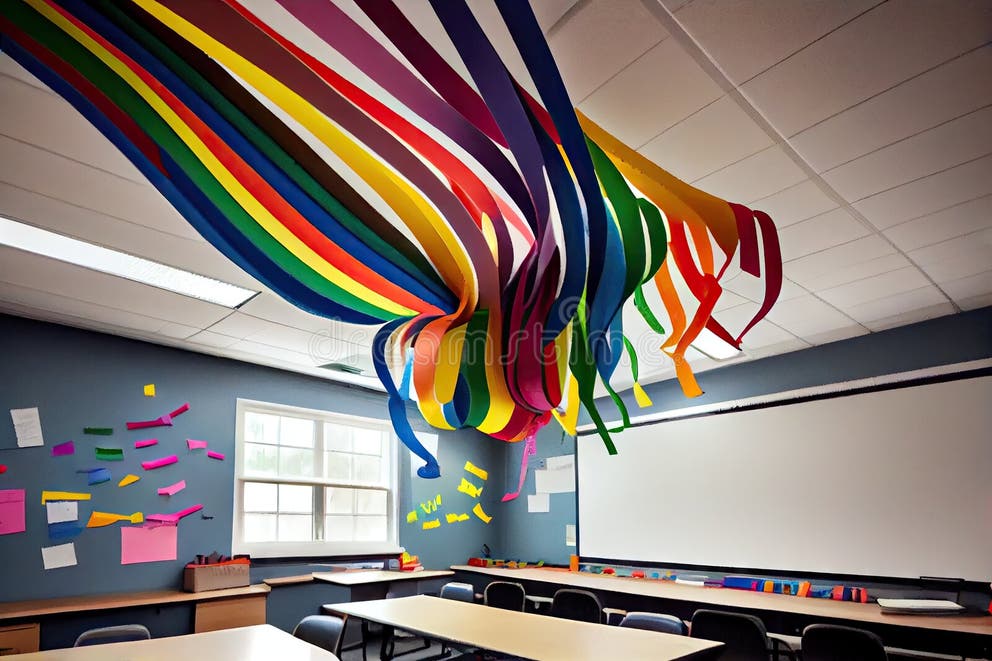 Paper Streamer in a School Classroom, Hanging from the Ceiling Stock ...