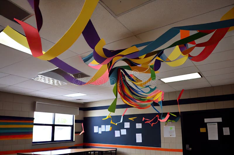 Paper Streamer in a School Classroom, Hanging from the Ceiling Stock ...