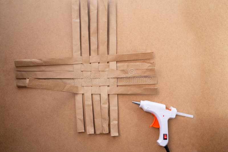 Paper Strip Interlacing and Glue Gun Top View Stock Image - Image of ...