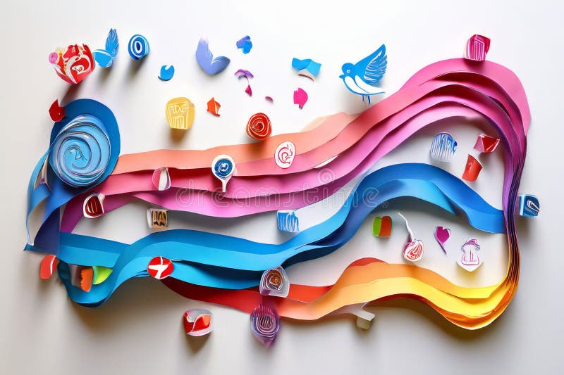Paper Strip Social Media Stream Creating a Flowing Stream Using Stock ...
