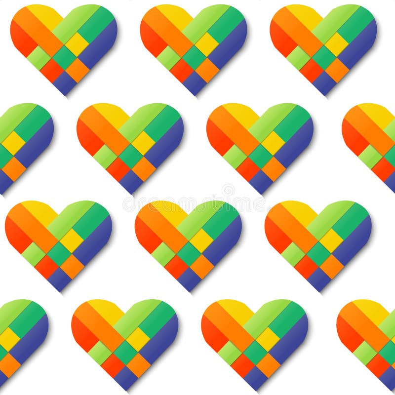 Paper Stripe Weaving Color Heart Seamless Pattern. Stock Vector ...