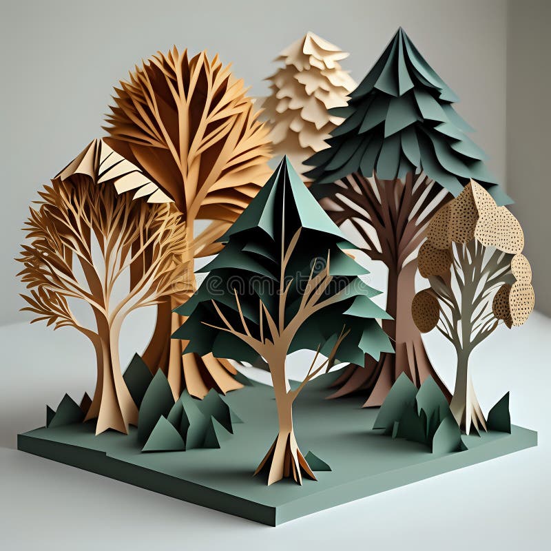 Paper Style Three-dimensional Tree - Generated by Ai Stock Illustration ...