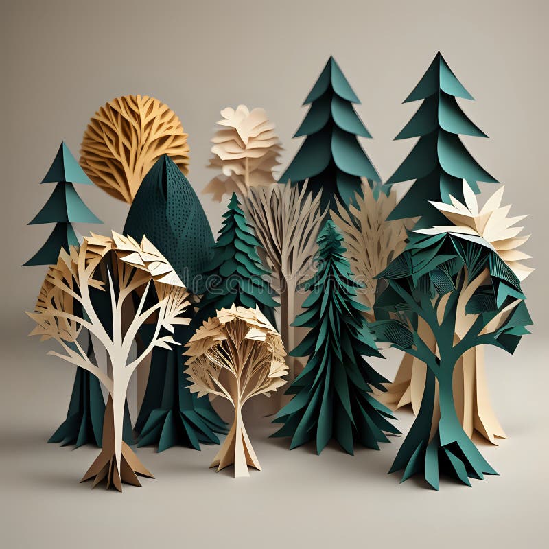 Paper Style Three-dimensional Tree - Generated by Ai Stock Illustration ...