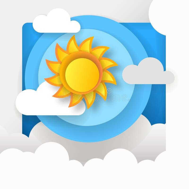 Paper Sun in Blue Sky and White Clouds Vector Stock Vector ...