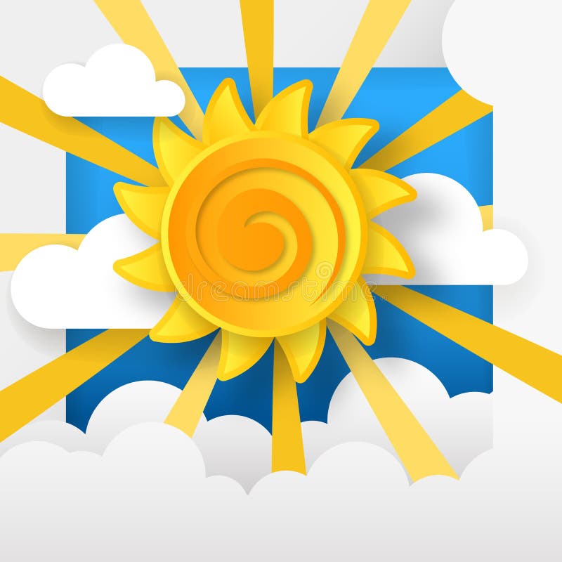 Paper Sun in Blue Sky and White Clouds Vector Stock Vector ...
