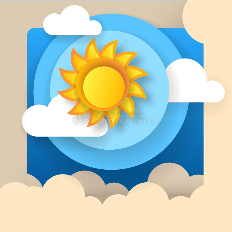 Paper Sun in Blue Sky and White Clouds Vector Stock Vector ...