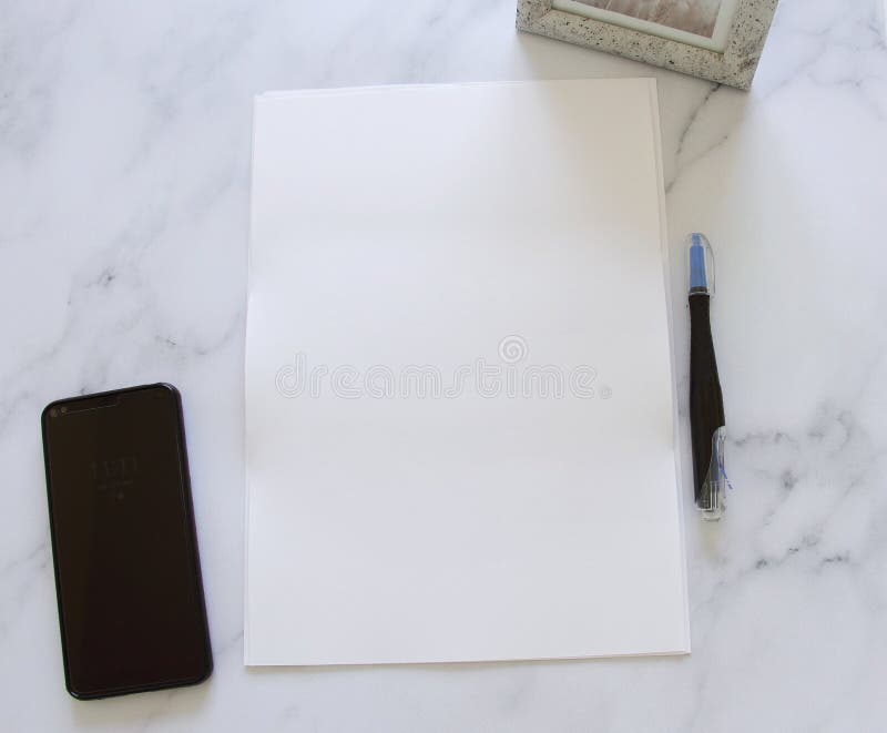 A4 Paper on Table, Office Supplies, Flat Lay Stock Photo - Image of ...