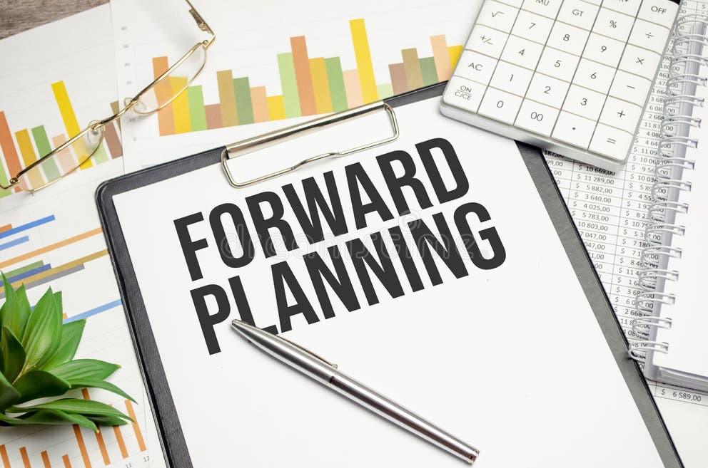 Paper Tablet, Charts, Pen and Forward Planning Words Stock Photo ...