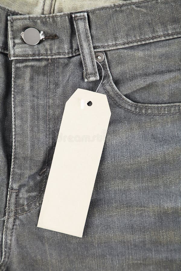 Paper tag on jeans stock photo. Image of jeans, sell - 92166332