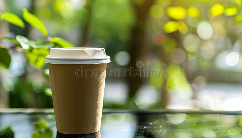 Paper Takeaway Cup on Glass Table Outdoors. Coffee To Go Stock ...
