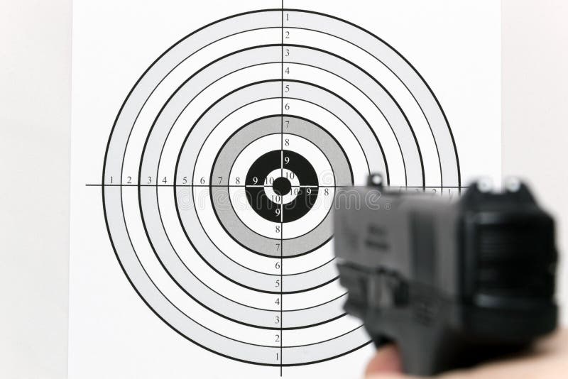Paper Target and Black Gun on White Stock Photo - Image of leisure ...