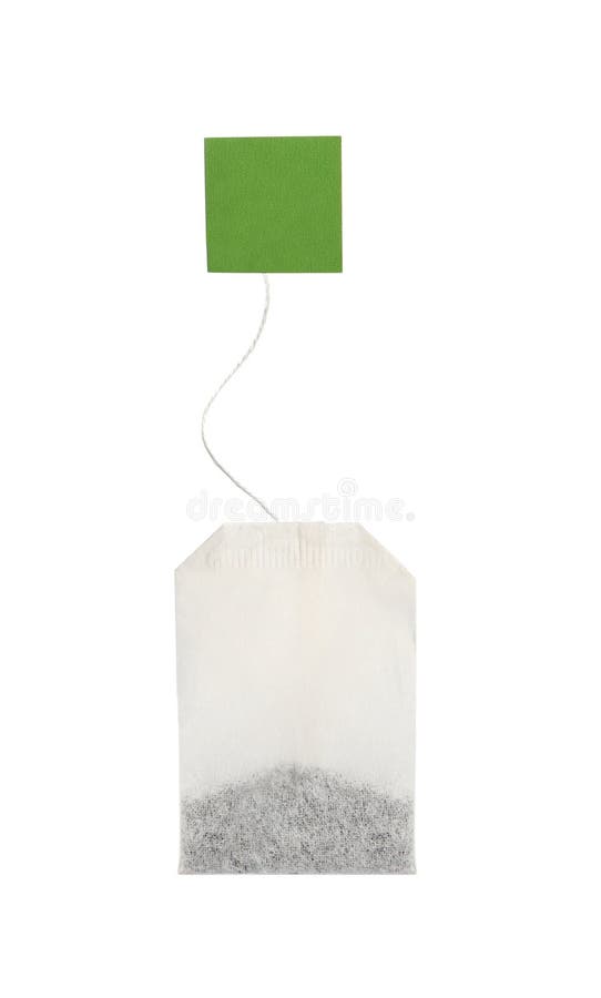 Paper Tea Bag with Tag Isolated on White Stock Image - Image of green ...