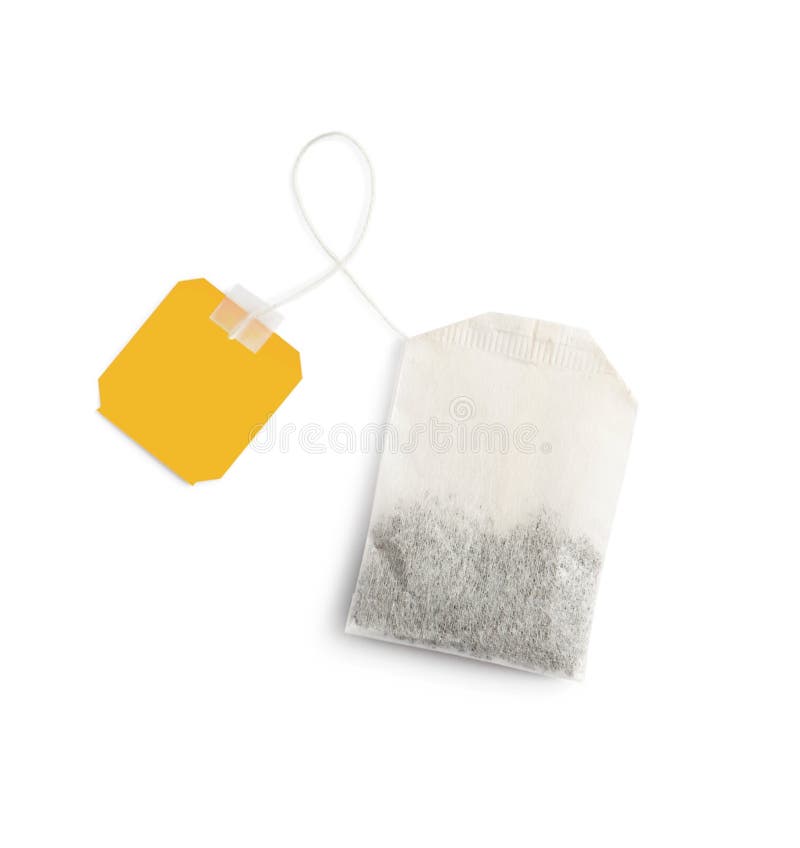 Paper Tea Bag with Tag Isolated on White, Top View Stock Photo - Image ...