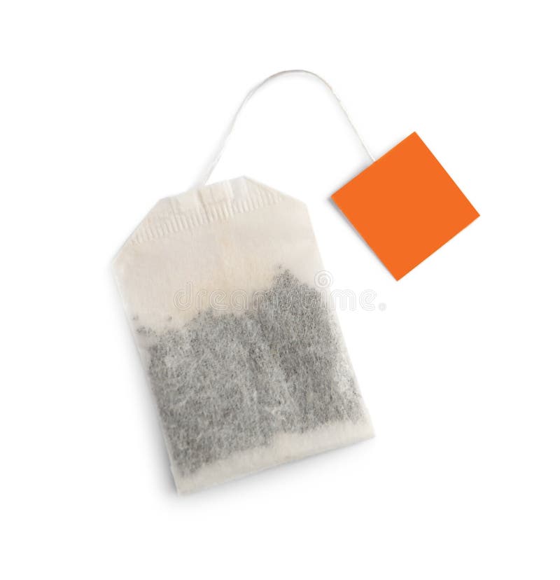 Paper Tea Bag with Tag Isolated on White, Top View Stock Photo - Image ...