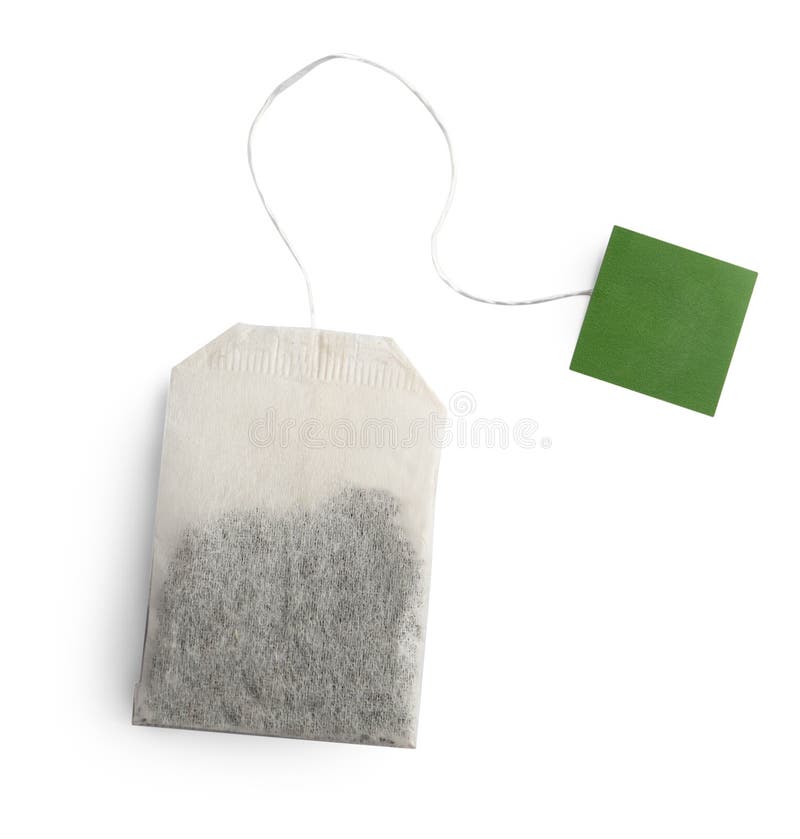 Paper Tea Bag with Tag Isolated on White, Top View Stock Photo - Image ...