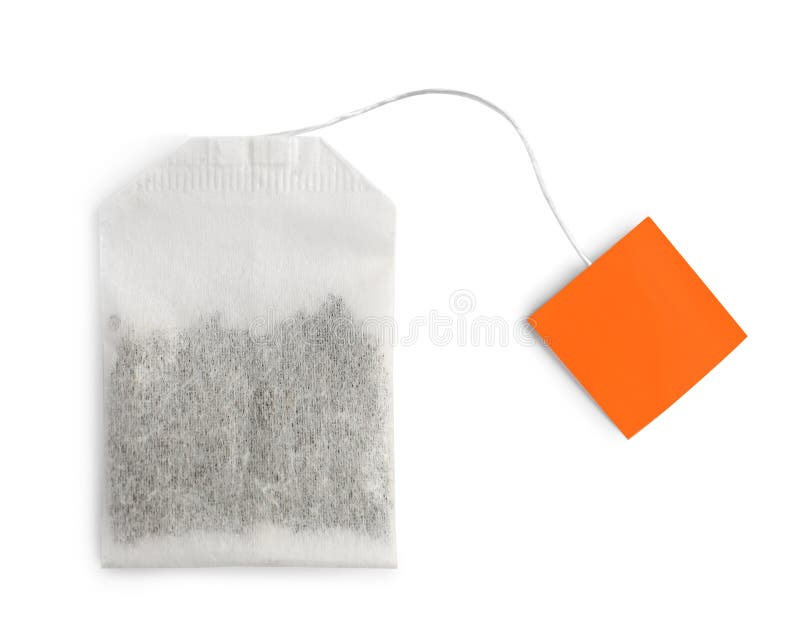 Paper Tea Bag with Tag Isolated on White, Top View Stock Image - Image ...