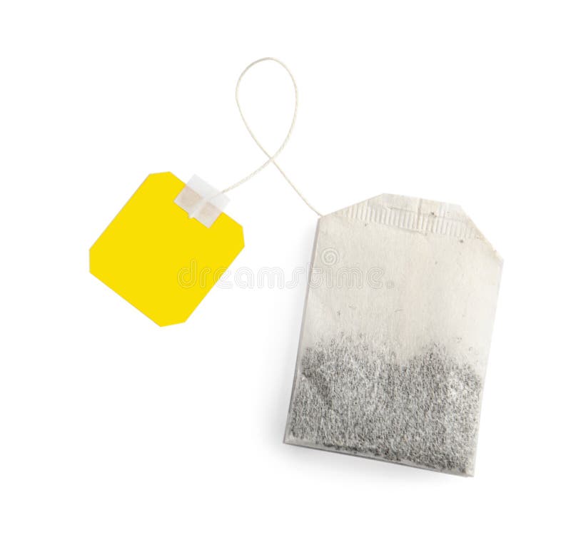 Paper Tea Bag with Tag Isolated on White, Top View Stock Image - Image ...