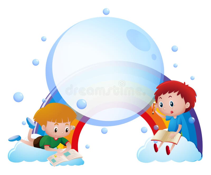 Paper Template with Boys Reading and Writing Stock Vector ...
