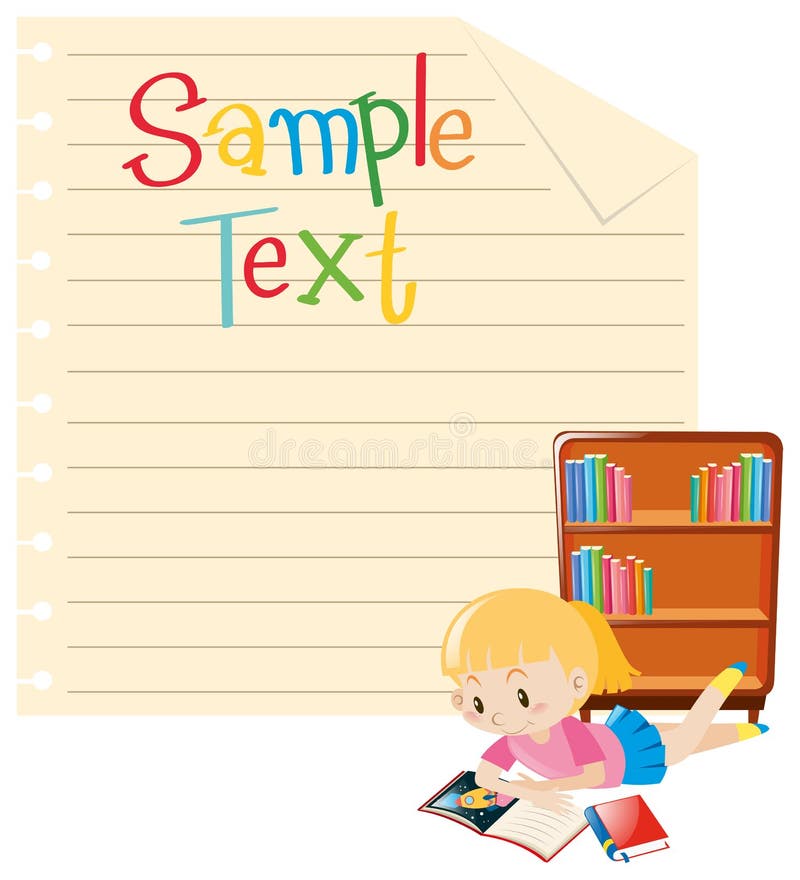 Paper Template with Girl Reading Book Stock Vector - Illustration of ...