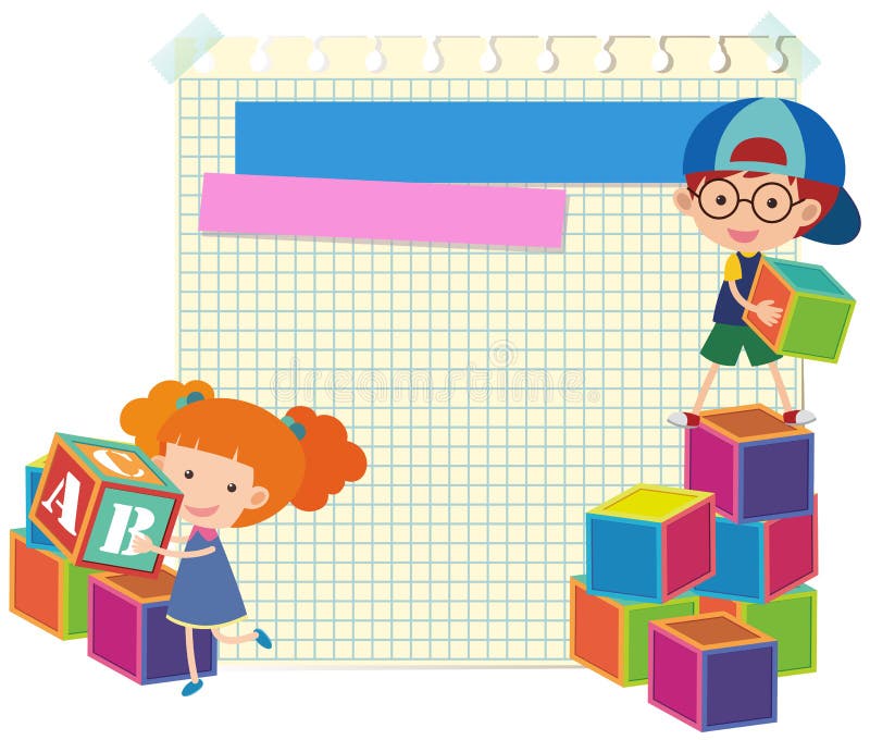 Paper Template with Kids and Blocks Stock Vector - Illustration of ...