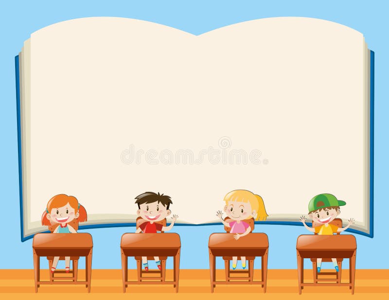 Paper Template with Kids in Classroom Stock Illustration - Illustration ...