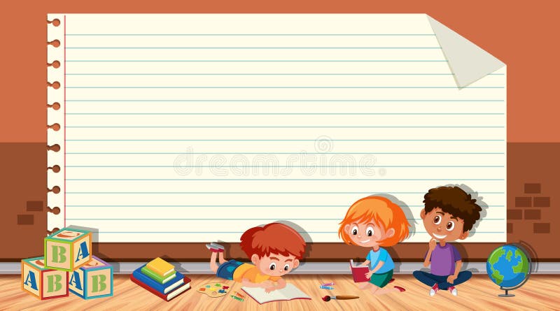 Paper Template with Kids Reading Book in Background Stock Illustration ...