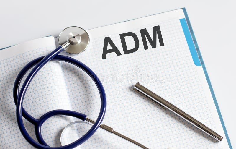 Paper with Text ADM on Table with Stethoscope Stock Image - Image of ...