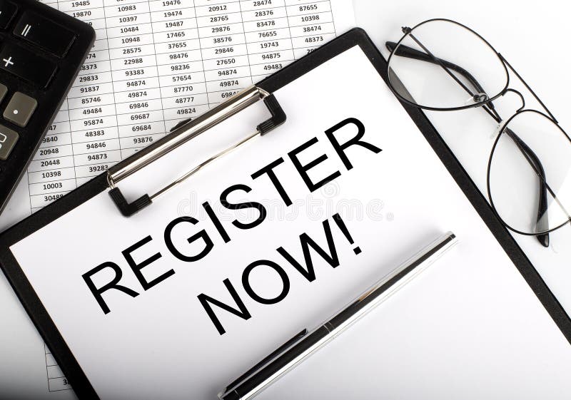 Paper with Text Register Now on the Table on the Chart Stock Image ...