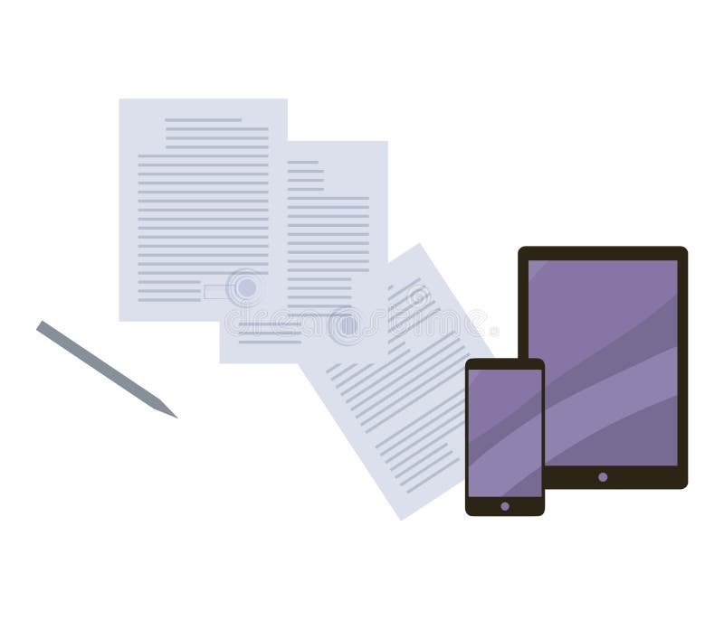 Paper with Text Vector Sheets of Documents with Blue Round Seals Pen ...