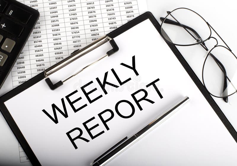Paper with Text Weekly Report on the Table on the Chart Stock Photo ...