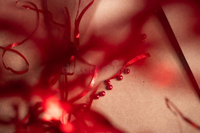 Paper Textured Yellow Background and Red Beads Rustic Style Stock Image ...